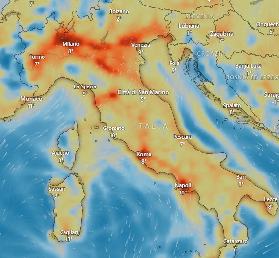 Mappa qualità dell'aria in tempo reale | Meteo Report SD
